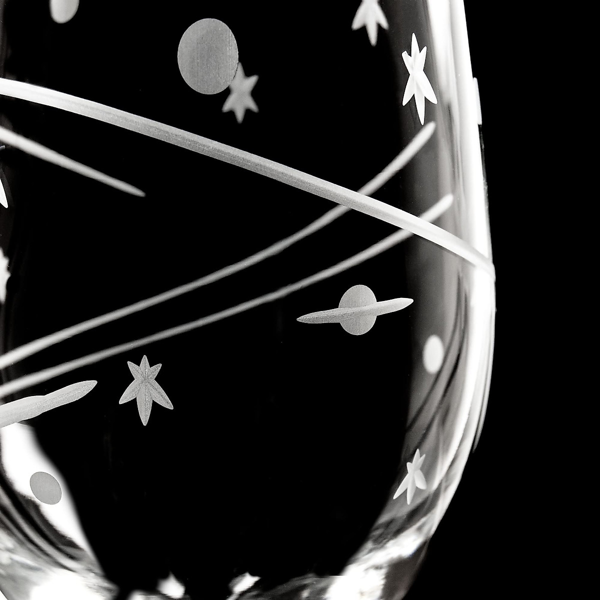 Rolf Glass Space Stemless Wine Glass 17 ounces | Lead-Free Glass | American Made Glass Design | Etched Tumbler Glasses | Planets and Stars - for the Space Enthusiast's Thirst (Set of 4)