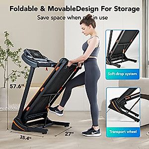 RENESTAR Treadmills for Home, Treadmill with 0-15% Auto Incline, 3HP Folding Treadmill for Running Walking with 280LBS Weight Capacity, Incline Treadmill Equipped with Bluetooth & Pulse Monitor
