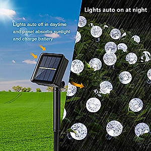 Joomer Outdoor Solar String Lights 45.5Ft 60 LED Solar Powered String Lights Waterproof,8 Modes Crystal Ball Lights Solar Fairy Patio Lights for Garden, Lawn, Porch, Gazebo, Bistro(White)
