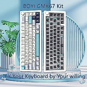BOYI GMK67-65% Barebones Keyboard Kit,Hot Swap BT5.0/2.4G/Type-C Tri-Mode Wireless RGB Mechanical Keyboard PCB Mounting Kit with Silicone Pad,South-Facing LEDs Customized Keyboard Kit(White+Knob)