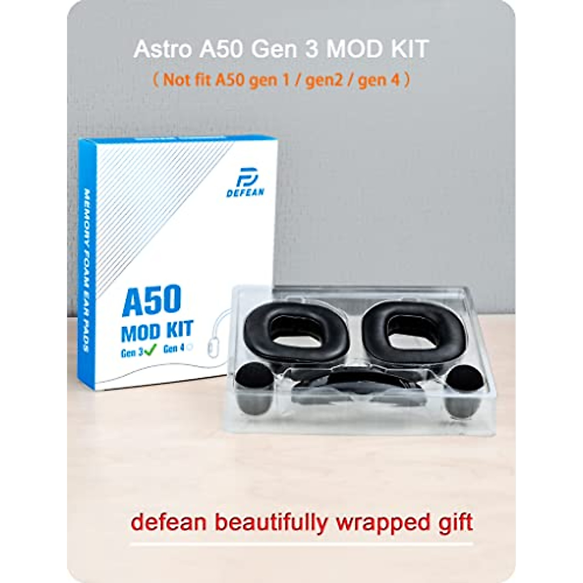 A50 Gen 3 Mod Kit - defean Replacement Earpads and Headband Compatible with Astro A50 Gen 3 Headset,Ear Cushions, Upgrade High-Density Noise Cancelling Foam, Added Thickness (Black Protein)