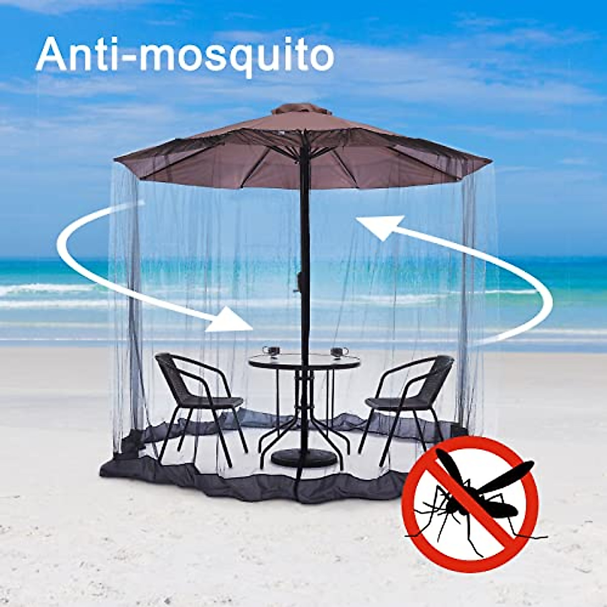 9FT-11FT Patio Table Umbrella Mosquito Netting, Patio Umbrella Screen Mesh Mosquito Netting with Double Door Zipper and Carry Bag, Beige