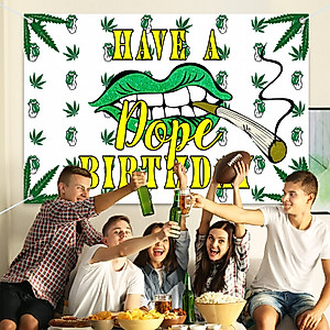 HAMIGAR 6x4ft Have A Dope Birthday Banner Backdrop - Weed Themed Birthday Decorations Party Supplies for Adults - White Green