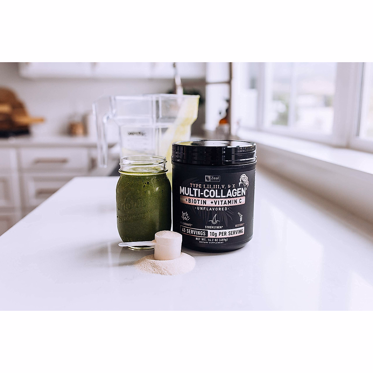 Premium Multi Collagen Peptides Protein Powder (1, 2, 3, 5 & 10) with Vitamin C, Biotin, Hyaluronic Acid, for Hair Skin and Nails - Marine, Bovine, Chicken & Eggshell (Unflavored, 45 Servings)