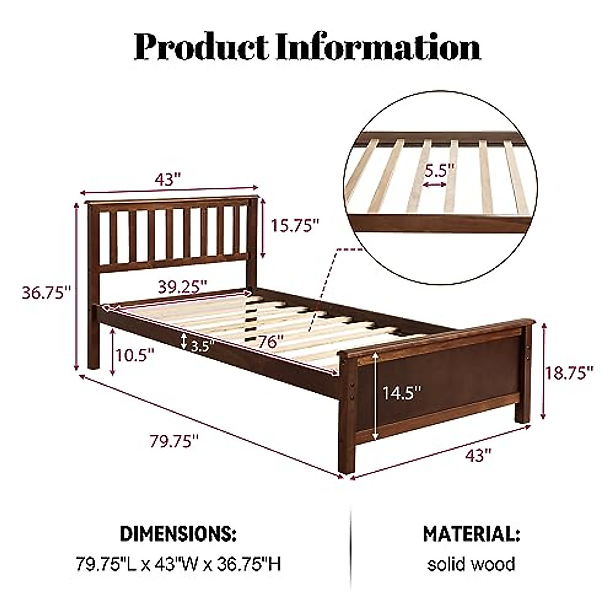 Merax Twin Size Platform Bed, Wood Twin Bed Frame with Headboard, Footboard and Wood Slat Support, No Box Spring Needed, Walnut