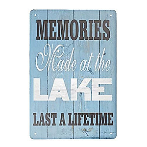 MALLONY Vintage Tin Sign Memories Made At The Lake Lake Sign Metal Sign for Plaque Poster Cafe Home Bar Coffee Wall Art Gift 11.8 X 7.8 INCH