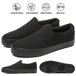 Women's Canvas Slip On Shoes Fashion Sneakers Flats Shoes White Canvas Shoes(Full Black.US6)