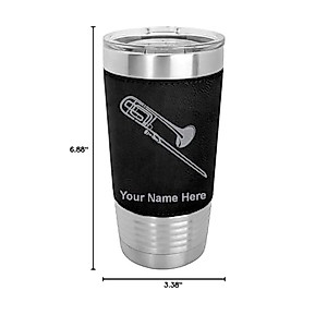 LaserGram 20oz Vacuum Insulated Tumbler Mug, Trombone, Personalized Engraving Included (Faux Leather, Black)