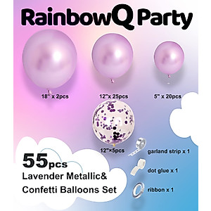 RainbowQ Party 55PCS Metallic Lavender Balloons Different Sizes 18/12/5 Inch Light Purple Shiny Latex Helium Balloons Garland Arch Kit for Anniversary Birthday Party Decorations