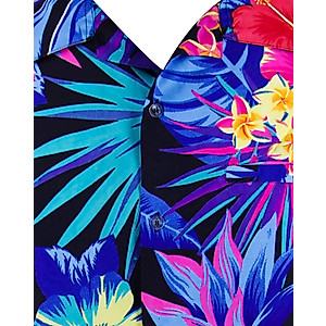 KING KAMEHA Men's Pineapple-Desings Summer-Party-Shirts Short-Sleeve, Pineapple, Black-Blue, XXL