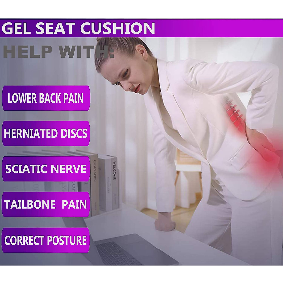 Extra Large Gel Seat Cushion Pillow for Long Sitting – Enhanced Office Chair Car Egg Seat Cushion with Non-Slip Cover for Back, Coccyx & Tailbone Pain Relief Pad - Computer Desk Pain Relief Pad