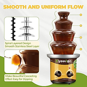 Flyseago 4 Tiers Chocolate Fountain Machine Upgraded Professional Fondue Fountain Easy Cleaning Hot Nacho Cheese Fountain for Party, Gathering, Wedding, Rental