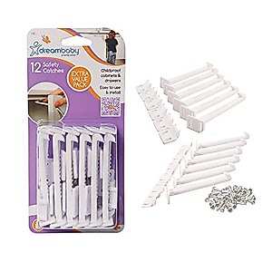 Dreambaby Safety Catches for Cabinets and Drawers, Childproofing Baby Locks, 12 Count (Pack of 1)