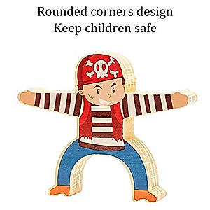 Fuortia 14pc Wooden Pirate Stacking Games Set, Balance Building Block Toys Suitable for Children Over 3 Years Old, Early Education Educational Toy