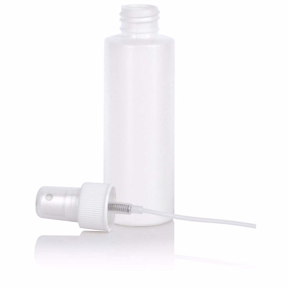 JUVITUS 4 oz / 120 ml White Plastic HDPE Refillable Cylinder Squeeze Bottle with White Fine Mist Spray (12 Pack)