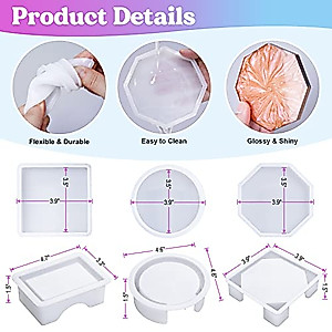 LET'S RESIN 18 Pcs Coaster Resin Molds Silicone, Coaster Molds with Round Square Octagon Shape Holder Molds, Coaster Silicone Molds for Epoxy Resin, DIY Art Craft Cup Mats