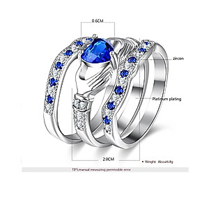 Uloveido Female Blue Love Heart Friendship Ring - Bridal Silver Color Stacking Wedding Engagement Rings Set - Best Promise Rings for Her HR314-8