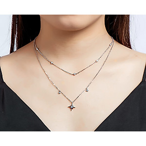 DYUNQ Moissanite Necklace for Women Sterling Silver, Station Tennis Choker Layering Bezel Set Chain, 2.5MM 0.3cttw Lab Created Diamond Dainty Simple Adjustable 16 Inch to 18 Inch