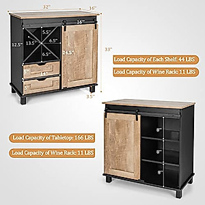 Giantex Buffet Sideboard, Coffee Bar Station with Sliding Barn Door, 2 Drawers, Wine Rack, Wood Cupboard Pantry, Farmhouse Storage Cabinet for Kitchen, Living Room (Natural & Black)