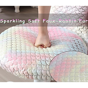 ZH4YOU Cute Kids Desk Chair, Soft Fuzzy Computer Chair for Girls Teen Reading Study Adjustable Swivel Rolling Task Chair Vanity Chair with Little Mermaid Sparkling Back(Pink Rainbow)