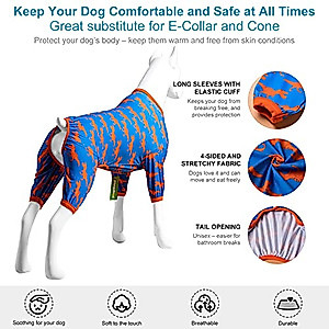 LovinPet Large Dog Clothes - Spun Polyester Stretch Jersey Knit Pjs, Orange Print, Wound Care and Post Surgery Shirt, UV Protection, Pet Anxiety Relief Shirt, Large Dog Onesies, 3XL