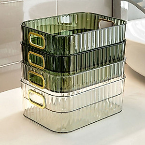 Rectangular Storage Basket, Acrylic Sundries Snack Box Bins Desktop Pantry Organizer, Cosmetic Makeup Storage Containers for Bathroom(S,Green)