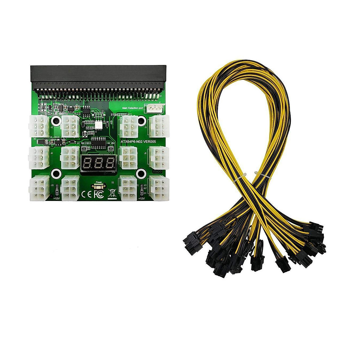 Tekit Ethereum Mining ETH ZEC LTC 1200W/750W Server PSU Power Supply Unit to GPU Breakout Board Adapter + 12pcs 6-Pin PCIe to (6+2Pin) PCIe Graphics Card Power Cables (GPU Breakout Board+12PCS Cable)