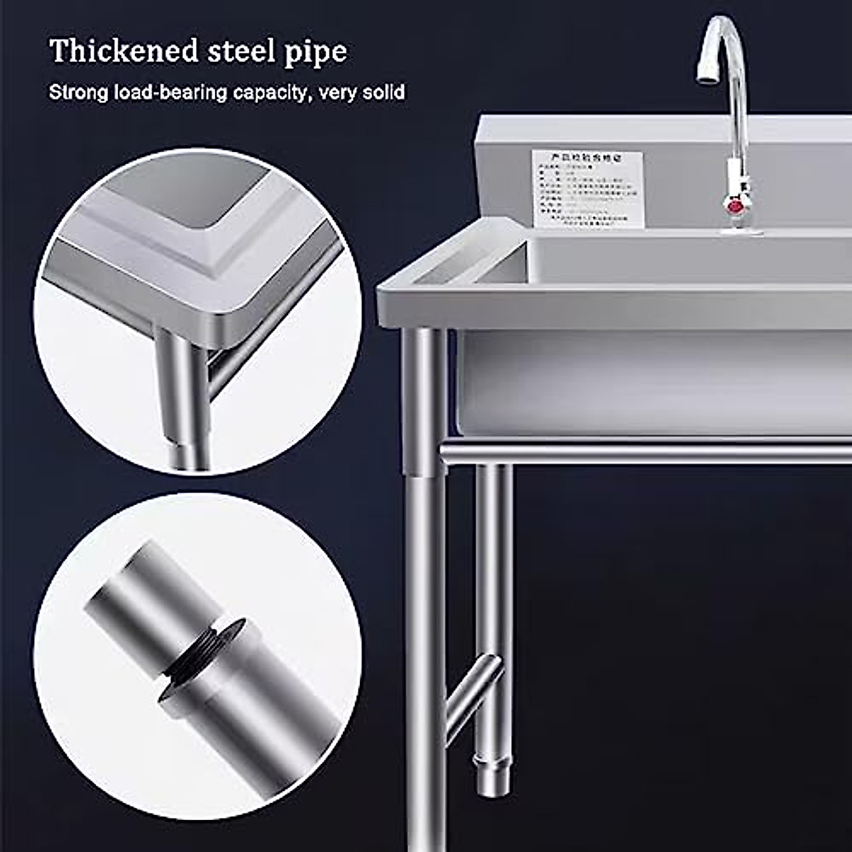 Free Standing Stainless-Steel Single Bowl Single Compartment Kitchen Sink Outdoor Sink Prep & Utility Washing Hand Basin for Restaurant Kitchen and Home(39.4 * 23.6 * 31.5in)