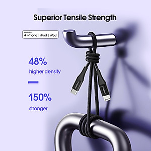 Amaitree USB C to Lightning Cable 4Ft, [Apple MFi Certified] 2-Pack 3A Fast Charging Type-C to Lightning Woven Cable, Car Play Charging Braided Cable for iPhone 14/13/12/11/XS/XR/8 Series - Black