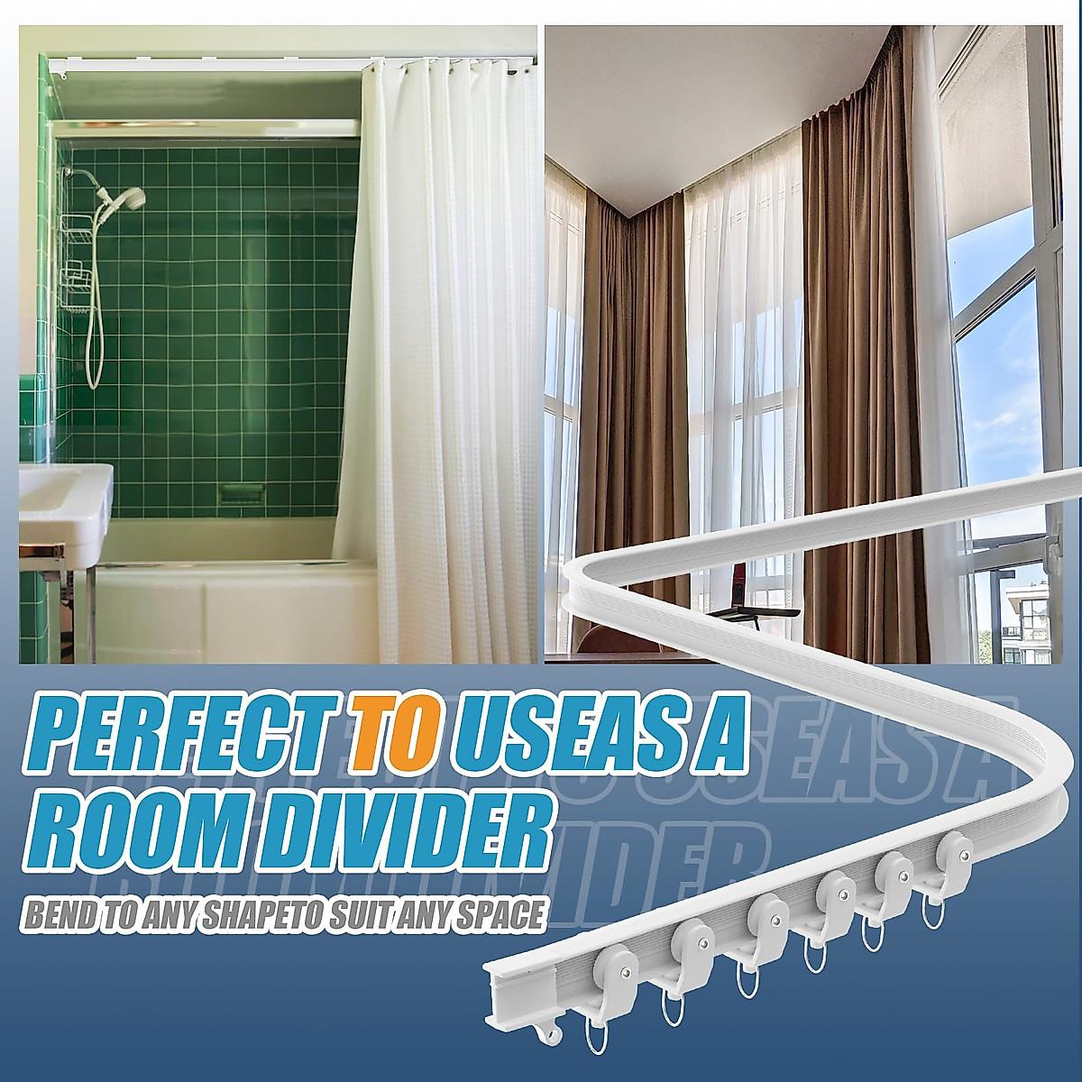 Super More 16.5 FT Bendable Curtain Track Ceiling Mounted Straight Curved Ceiling Track Set Top Side Mounting Ceiling for Installation Windows Curtain Room Divider Curtain - 5 Meter White