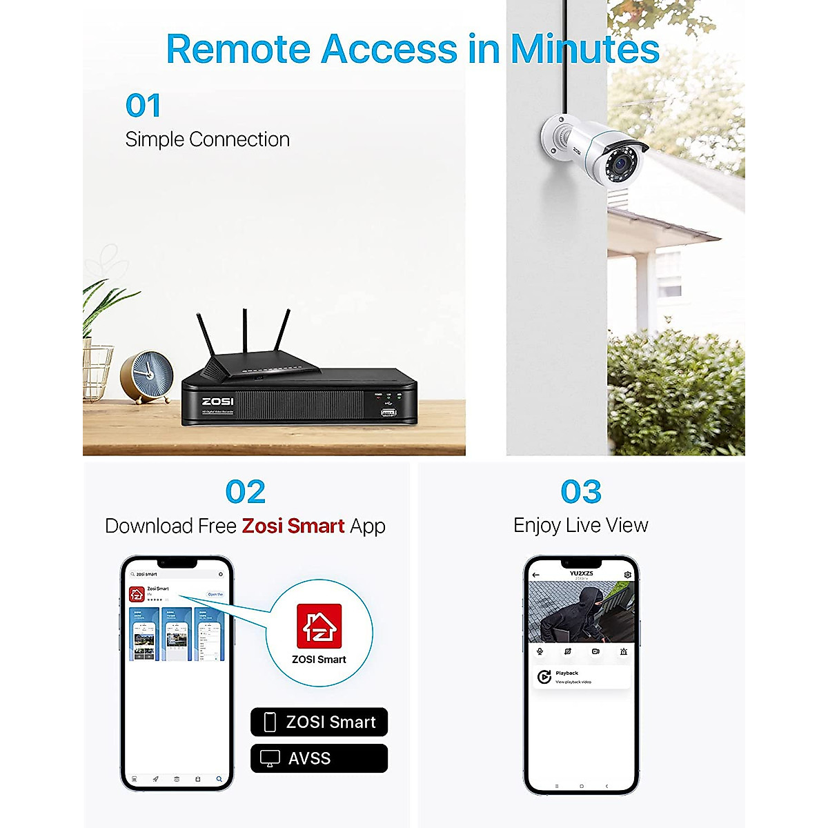 ZOSI 1080P H.265+ Home Security Camera System with AI Human Vehicle Detection, 5MP 3K Lite 8 Channel CCTV DVR Recorder with 2TB Hard Drive and 8 x 1080p Surveillance Bullet Camera Outdoor Indoor