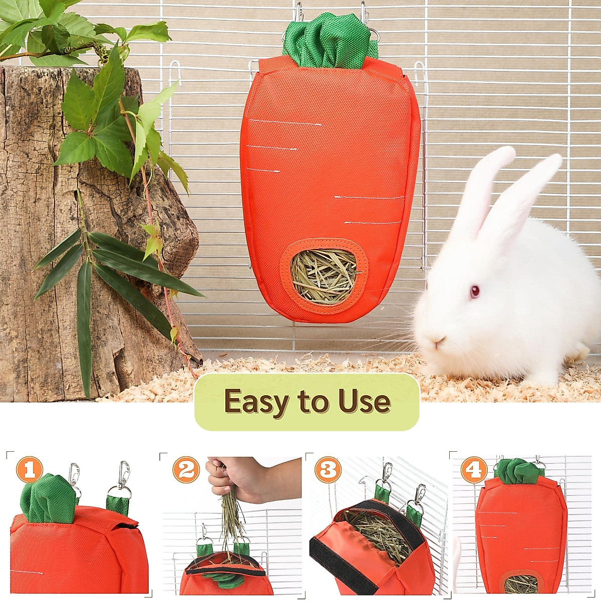 JanYoo Hay Feeder for Guinea Pigs Rabbit Food Dispensers Bag Rack Storage Manage Hanging Feeding Large Capacity 0.26lb