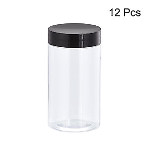 uxcell Round Plastic Jars with Black Screw Top Lid, 8oz/ 250ml Wide-mouth Clear Empty Containers for Storage, Organizing, 12Pcs