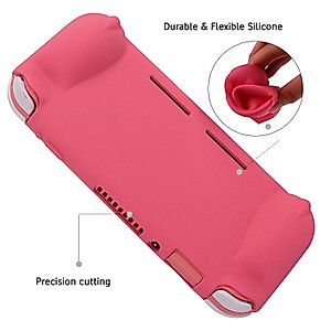 Silicone Protective Case for Nintendo Switch Lite, Soft Grip Case Cover with Comfort Ergonomic Handles for Nintendo Switch Lite 2019 [Self Stand][4 Thumb Stick Caps] (Silicone Grip-Pink)