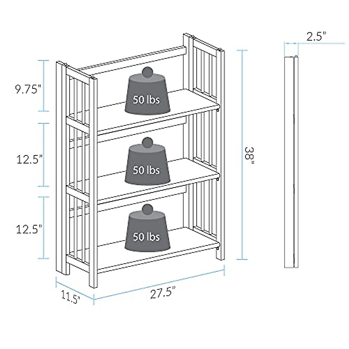 Casual Home 3-Shelf Folding Stackable Bookcase (27.5" Wide)-Natural