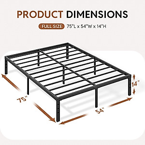 WAYES Full Bed Frame, 14 Inch High Platform Bed Frame with Storage, Minimal Full Size Metal Bed Frame, Heavy Duty, No Box Spring Needed, Noise-Free, Easy Assembly, Black