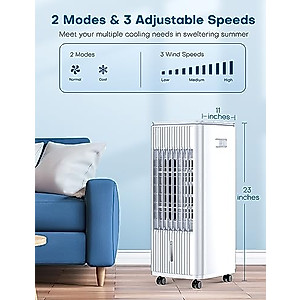 TEMEIKE 3-IN-1 Evaporative Air Cooler, Swamp Cooler Air Conditioner Portable for 1 Room w/Remote, 3 Speeds & 2 Modes, 70° Oscillation & 7H Timer, Windowless Evaporative Cooler for Indoor Office Home