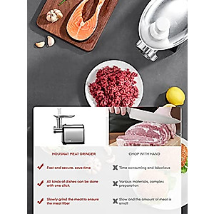 Electric Meat Grinder, 2600W Max Meat Grinders for Home Use, HOUSNAT 3 in 1 Heavy Duty Meat Mincer with 2 Blades and 3 Plates, Sausage Stuffer Tube & Kubbe Kit, Stainless Steel