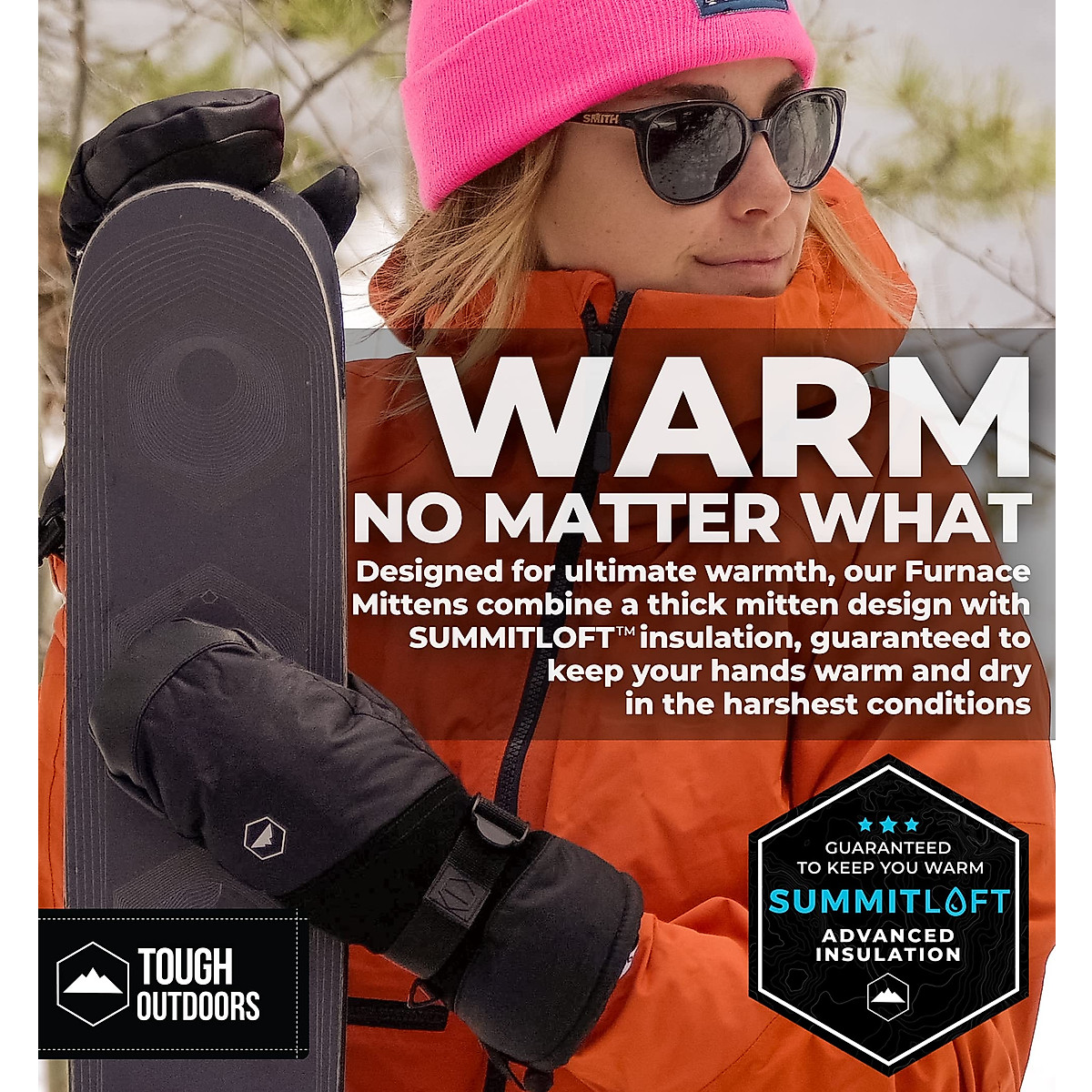 Tough Outdoors Winter Ski Mittens Men & Women - Adult Snow Mitts for Cold Weather - Waterproof Gloves Snowboarding, Skiing