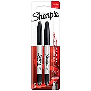 SHARPIE Twin Tip Permanent Markers | Fine & Ultra-Fine Points | Black | 2 Count