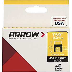 Arrow 591189BLSS Genuine T59 Stainless Steel 5/16-Inch by 5/16-Inch Insulated Staples for Cable and Wiring, Black, 300 Count