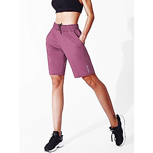 NELEUS Women's 10 inch Running Shorts Workout Athletic Short for Yoga with Pocket,Pink/Blackish Green,2 Pack,US 2XL,EU 3XL