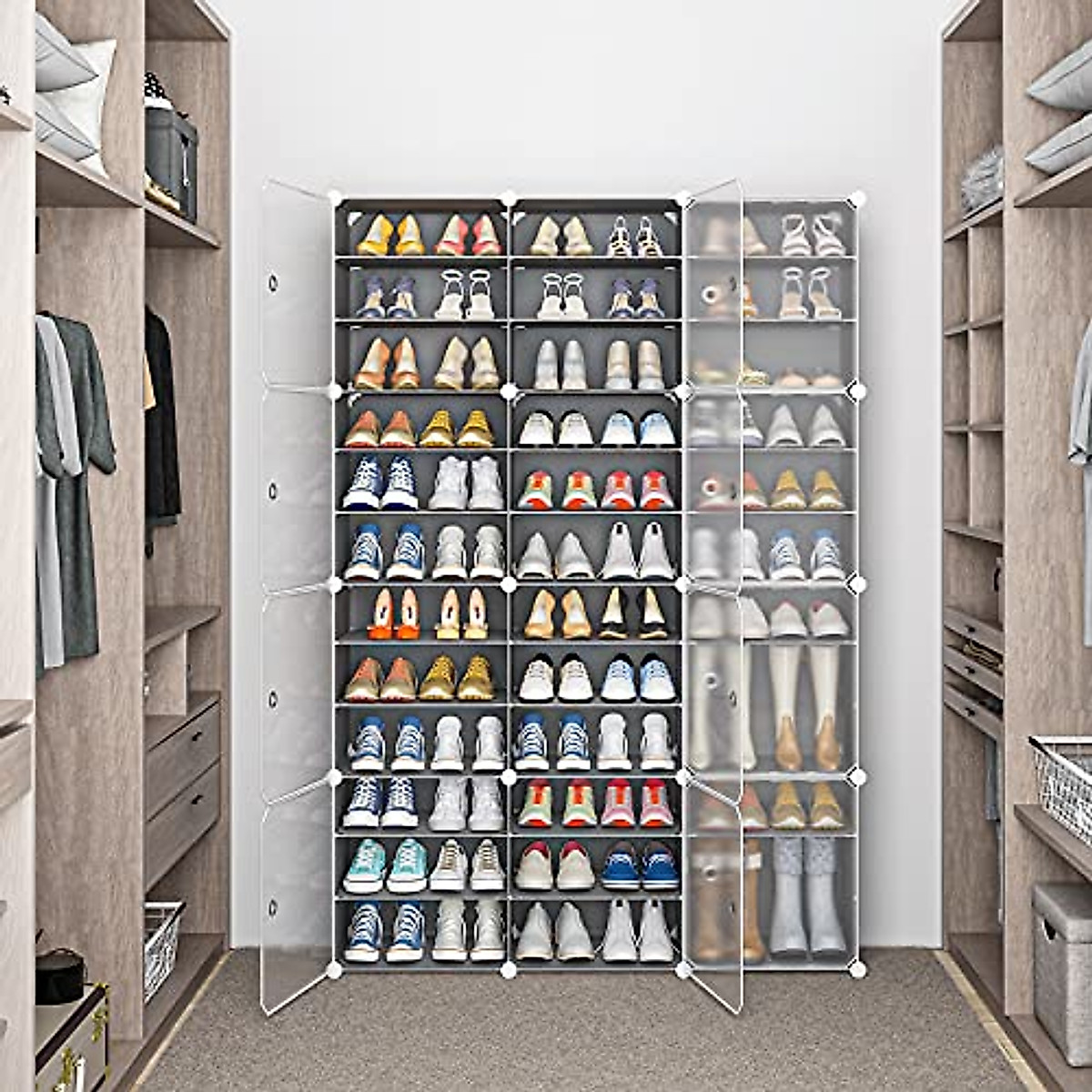 VIPZONE Shoe Rack Organizer Shoe Organizer Shoe Storage Cabinet Narrow Standing Stackable Space Saver Shoe Rack,72 Pairs, Grey