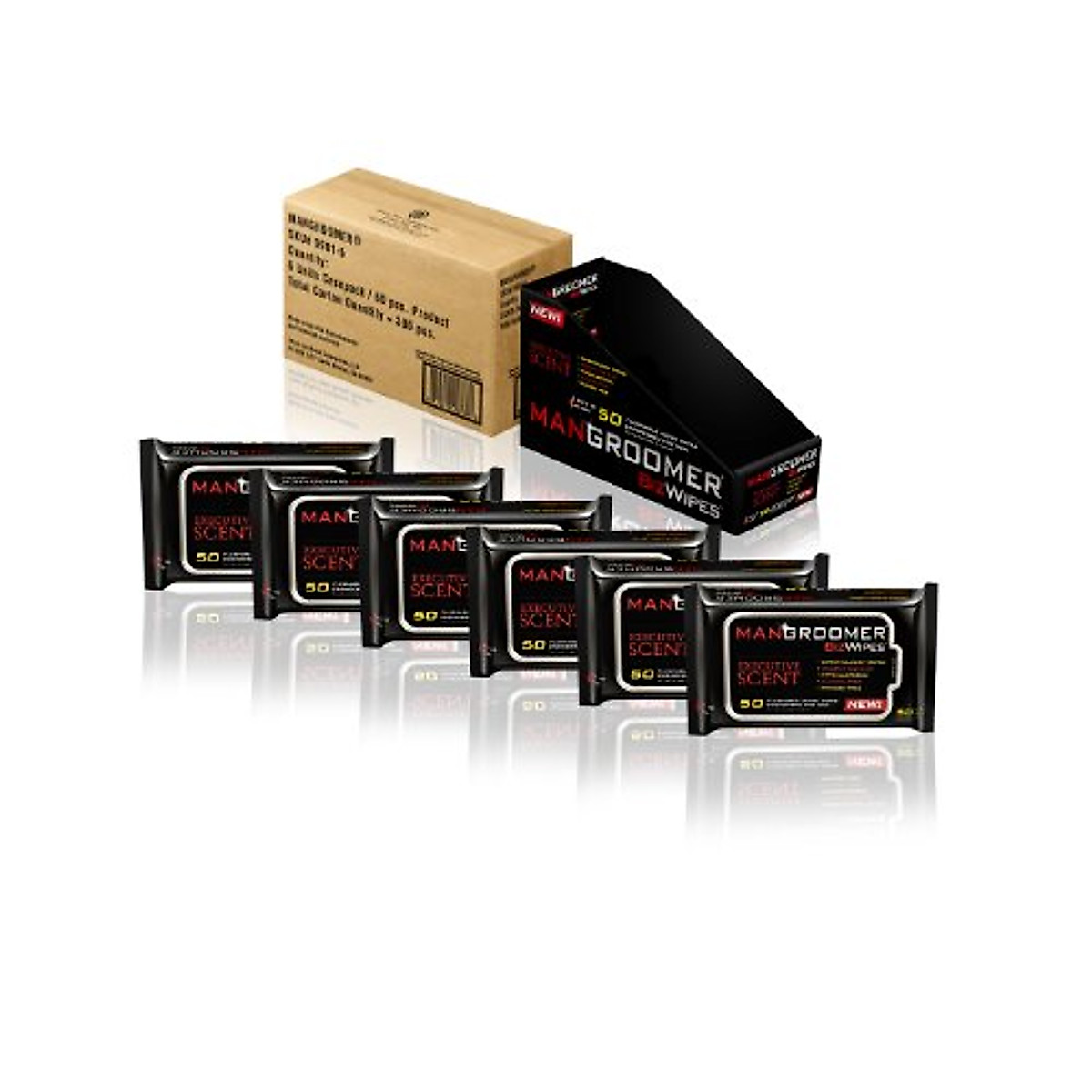 MANGROOMER Biz Wipes Flushable Moist Personal Wipes Engineered for Men, Executive Scent, 50 Wipes (Pack of 6), 300 Count