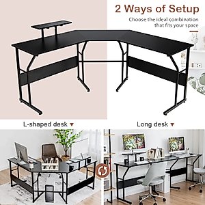 Tangkula L-Shaped Reversible Computer Desk, 2 Person Long Computer Workstation w/Movable Monitor Stand, Large Home Office Corner Desk for Working Writing Gaming (Natural)