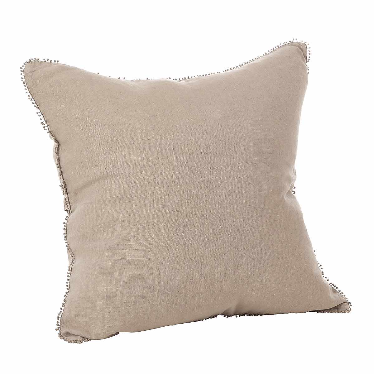 SARO LIFESTYLE Pomponin Collection Pom Linen Down-Filled Throw Pillow, 20", Natural