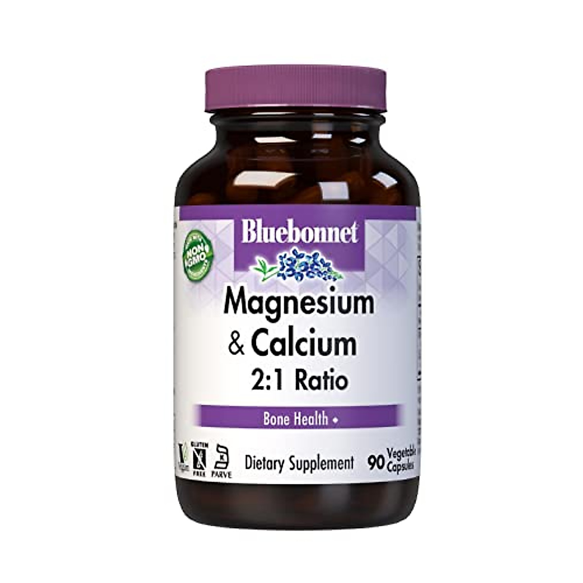 BlueBonnet Magnesium Calcium 2:1 Ratio Vegetarian Capsules, 90 Count