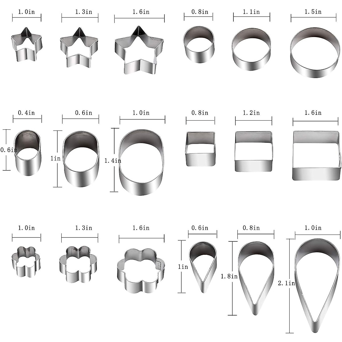 Mini Cookie Cutter Set, 30 Tiny Stainless Steel Cookie Stamps of Rectangle Square Heart Star Triangle Round Tiny Circle for Out Pastry Dough, Pie Crust & Fruit, Fondant