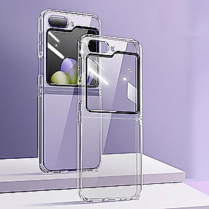 KUGEW for Samsung Galaxy Z Flip 5 Clear Case with Front Screen Protector, Crystal Clear Slim Fit Thin Transparent Phone Cover Soft TPU Bumper Shockproof Anti-Slip Heavy Duty Protection (Clear)