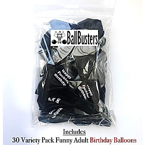 30 pc Funny Adult Birthday Balloons | Gag Gift for a Man Birthday~ Designed by BallBusters, a USA company (30 Black & Silver Balloons)
